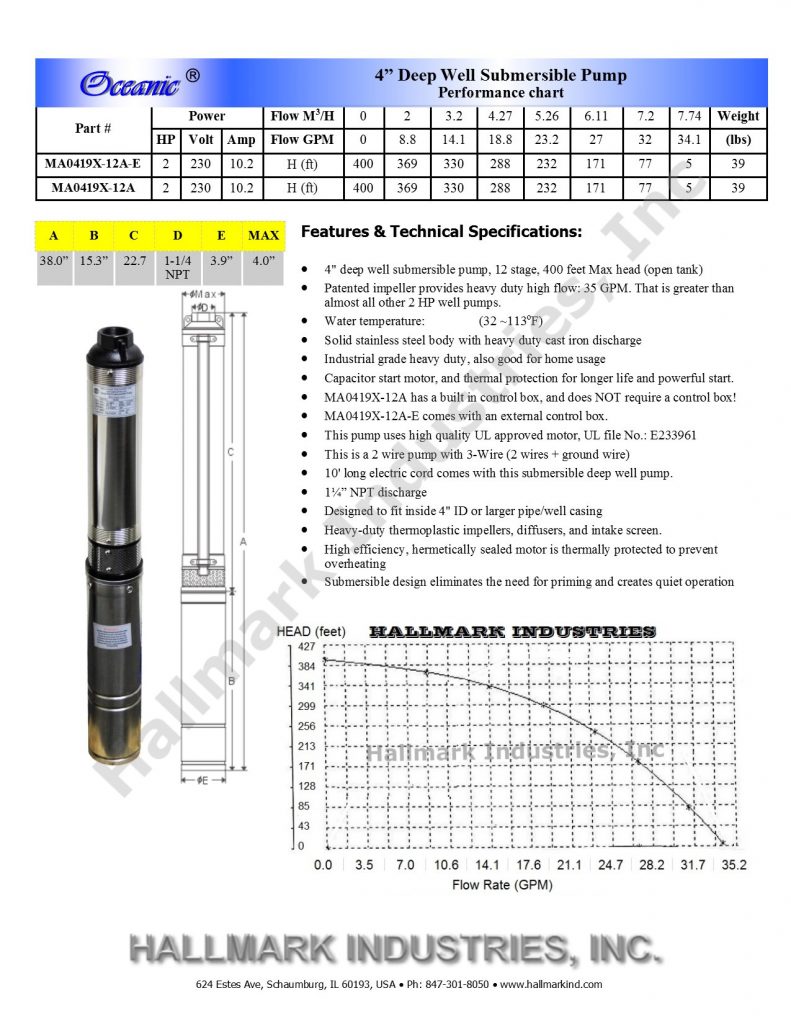 Hallmark Industries Deep Well Submersible Pump, 2HP, 4″ – The Motor Pump Hub